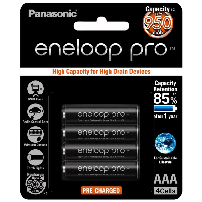 4 x Eneloop Pro Ni–MH Rechargeable AAA Batteries - Aubattery
