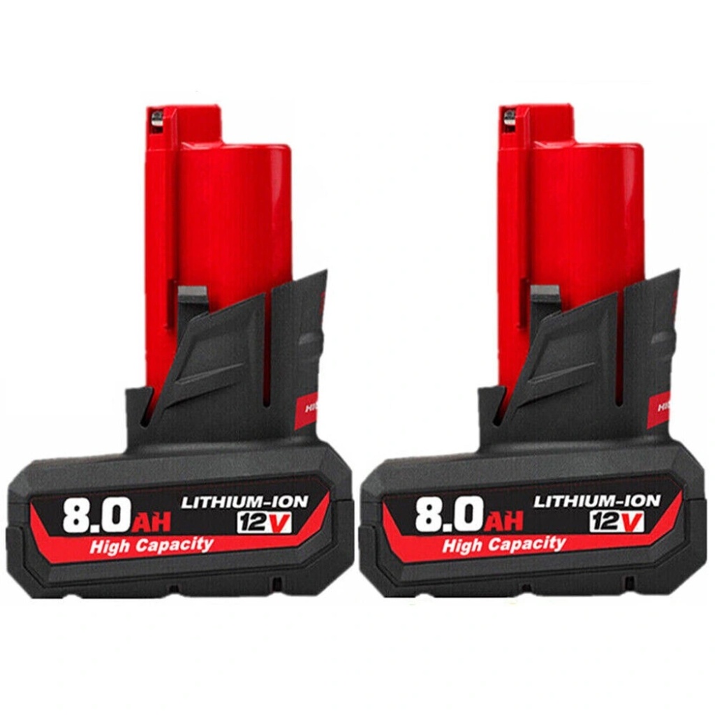 2 x Milwaukee M12 12V 8Ah Lithium Compatible Batteries - Aubattery